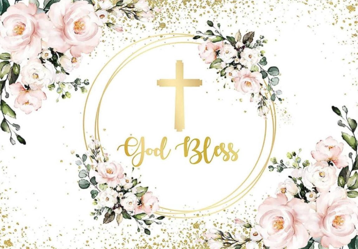 God Bless Baptism Backdrop Baby Sparkle Bokeh First Holy Communion ...