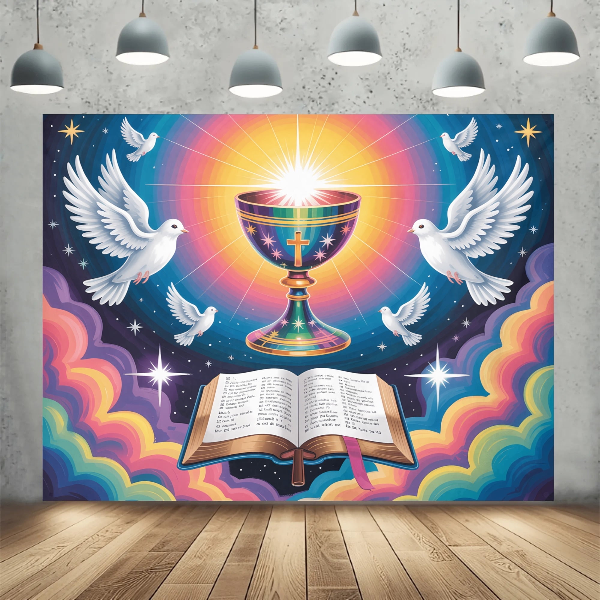 God Bless Baptism Backdrop Colorful Cloud First Holy Communion Party Photography Background ...