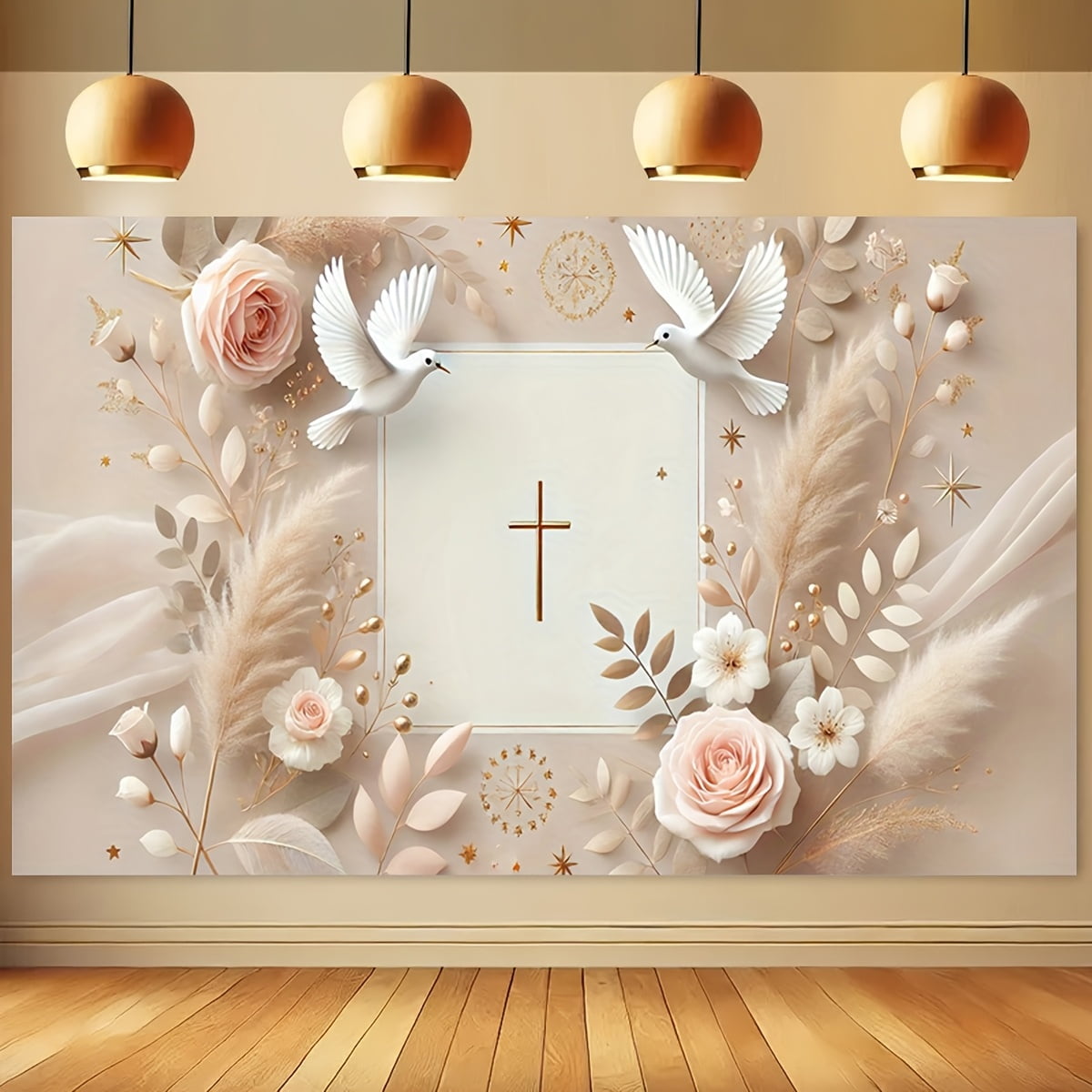 God Bless Baptism Backdrop First Communion Party Decoration White Pink ...