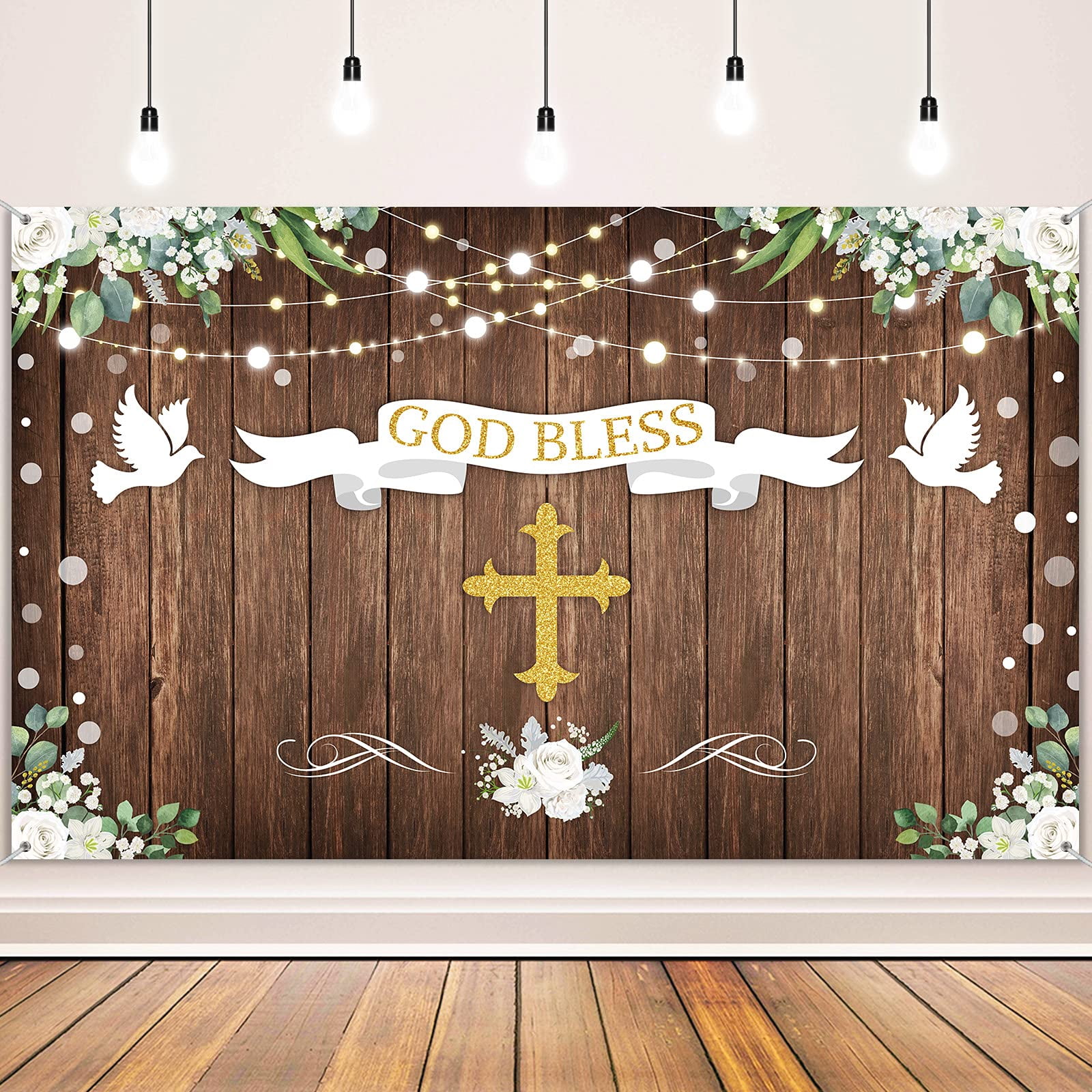 God Bless Baptism Backdrop First Holy Communion Party Decorations ...