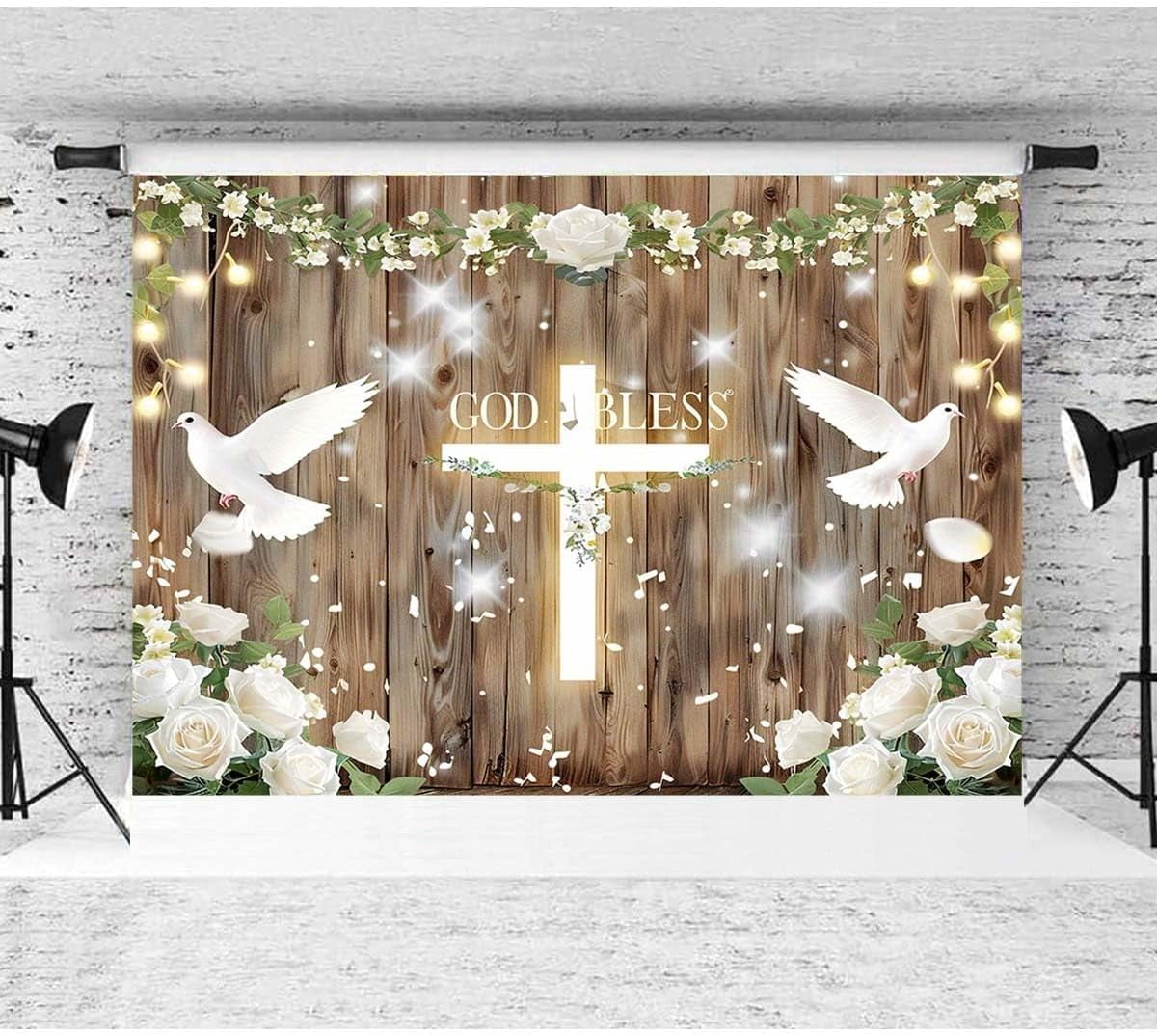 God Bless Baptism Backdrop Primera Comunion Party Banner Decoration ...