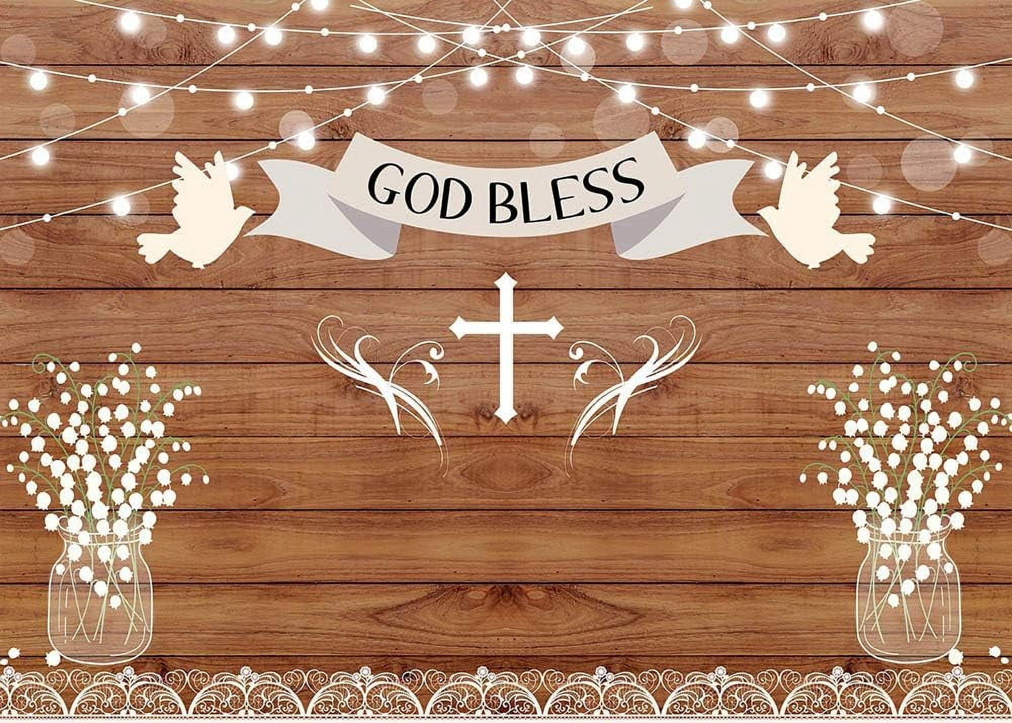 God Bless Baptism Backdrop Rustic Wooden Board Wall Bokeh Photography ...