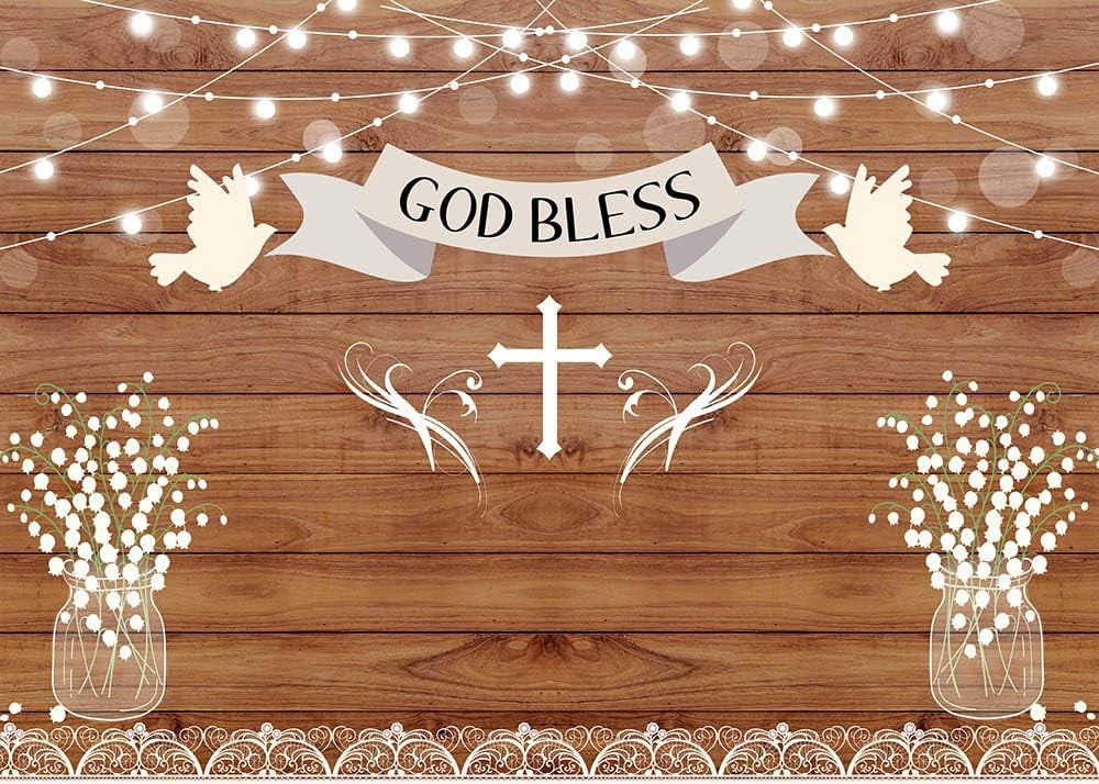 God Bless Baptism Backdrop Rustic Wooden Board Wall Bokeh Photography ...