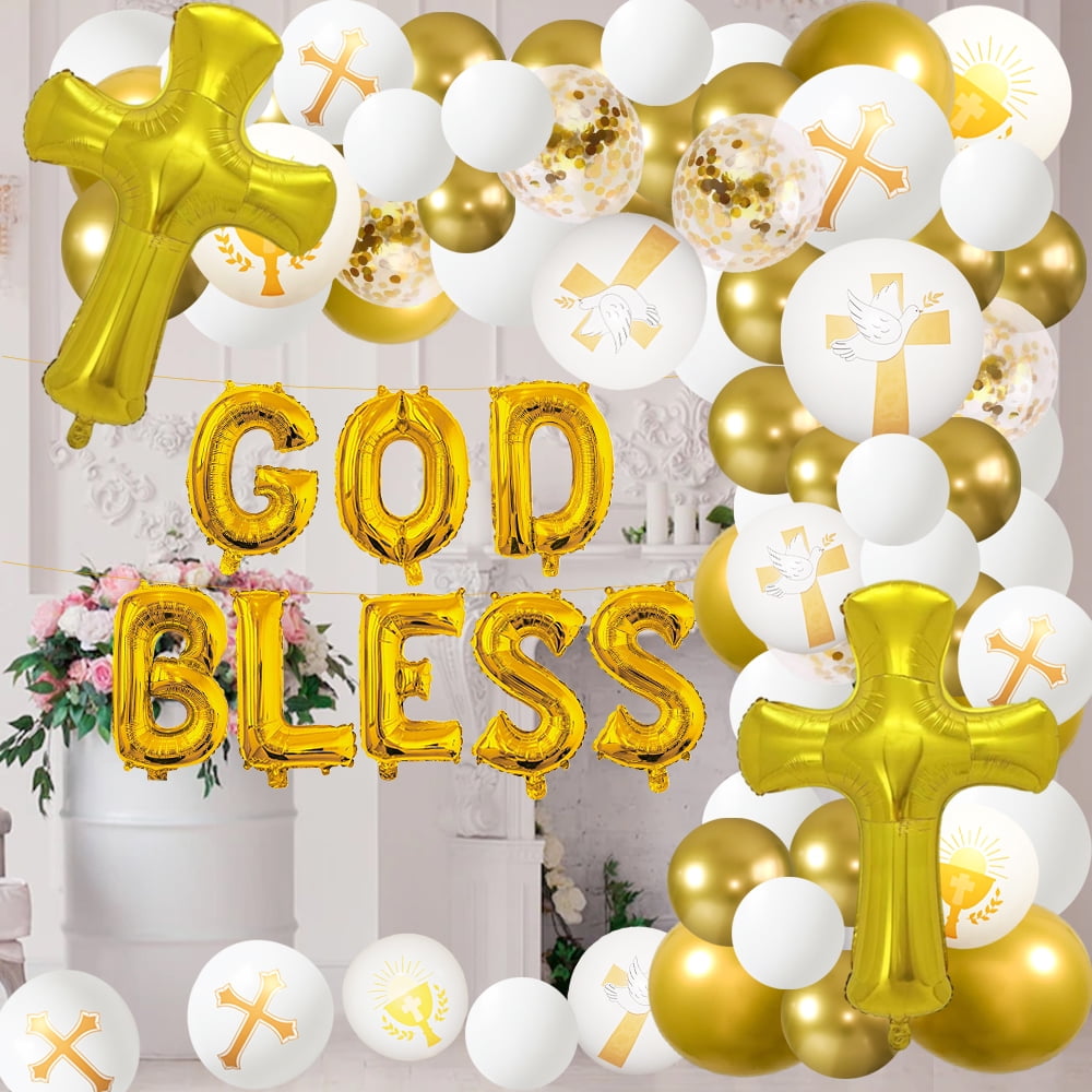 God Bless Baptism Party Decoration 120 PCS First Communion Decorations ...