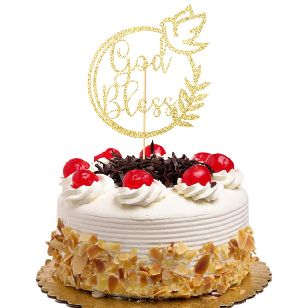 God Bless Cake Topper MMF7 with Dove Leaf - Glitter Baptism Cake ...