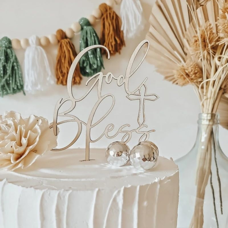 God Bless Cake Topper - Wooden Baptism MDH1Decorations Supplies Baptism ...