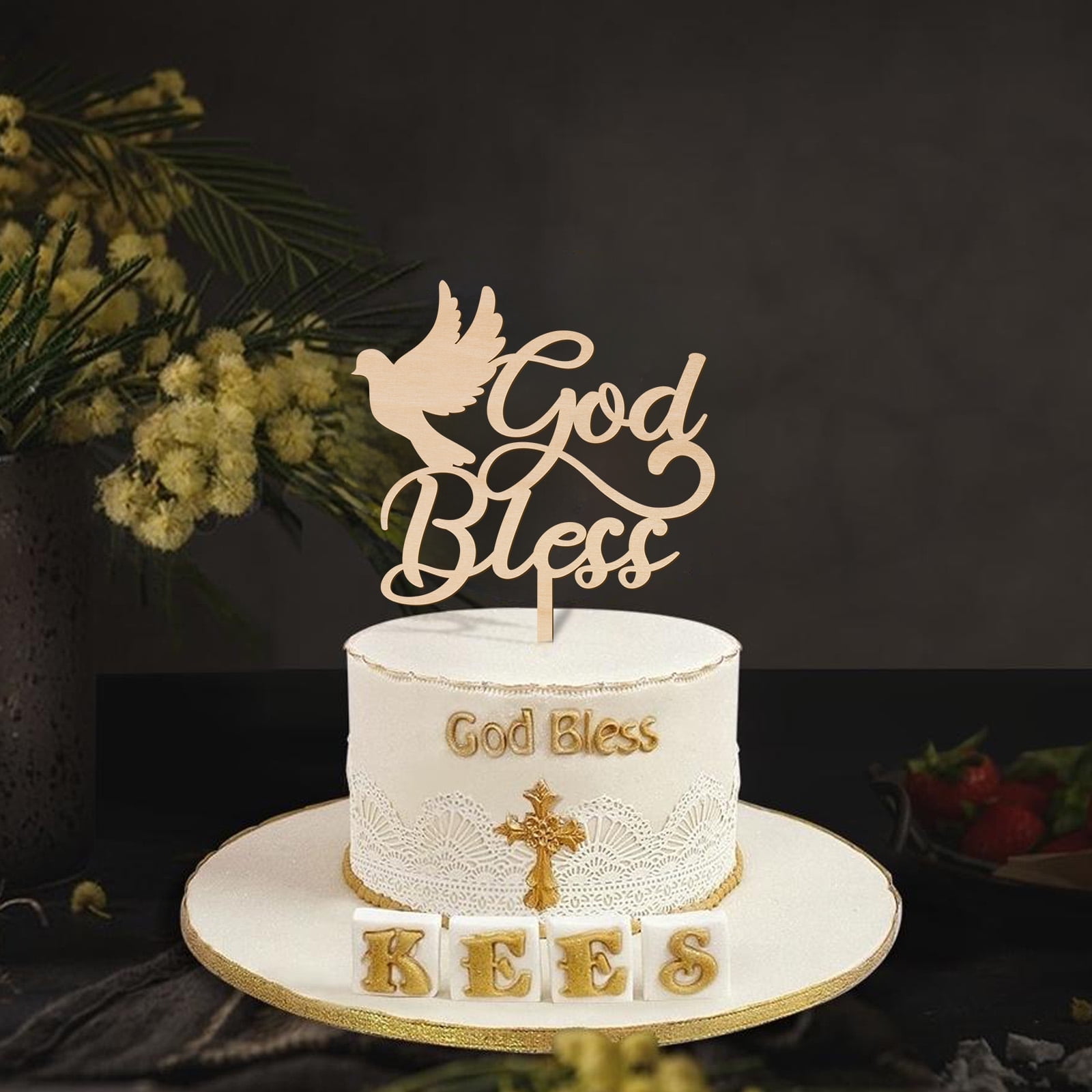 God Bless Cake Topper in Wood Baptism Cake Topper Blessing Cake Topper ...