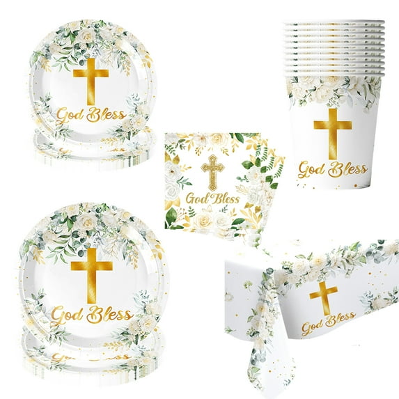 God Bless Baptism & First Holy Communion Decor Paper Goods: Tablecloth ...