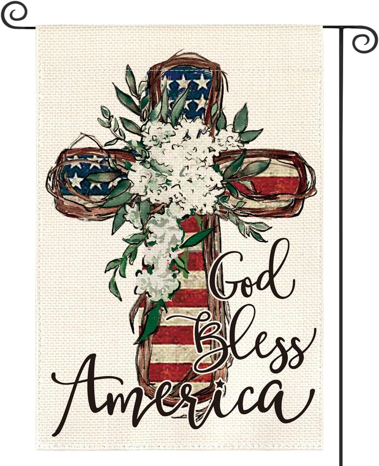 God Bless Flag Cross Stars Independence Day Two-sided Garden Flag 12 ...