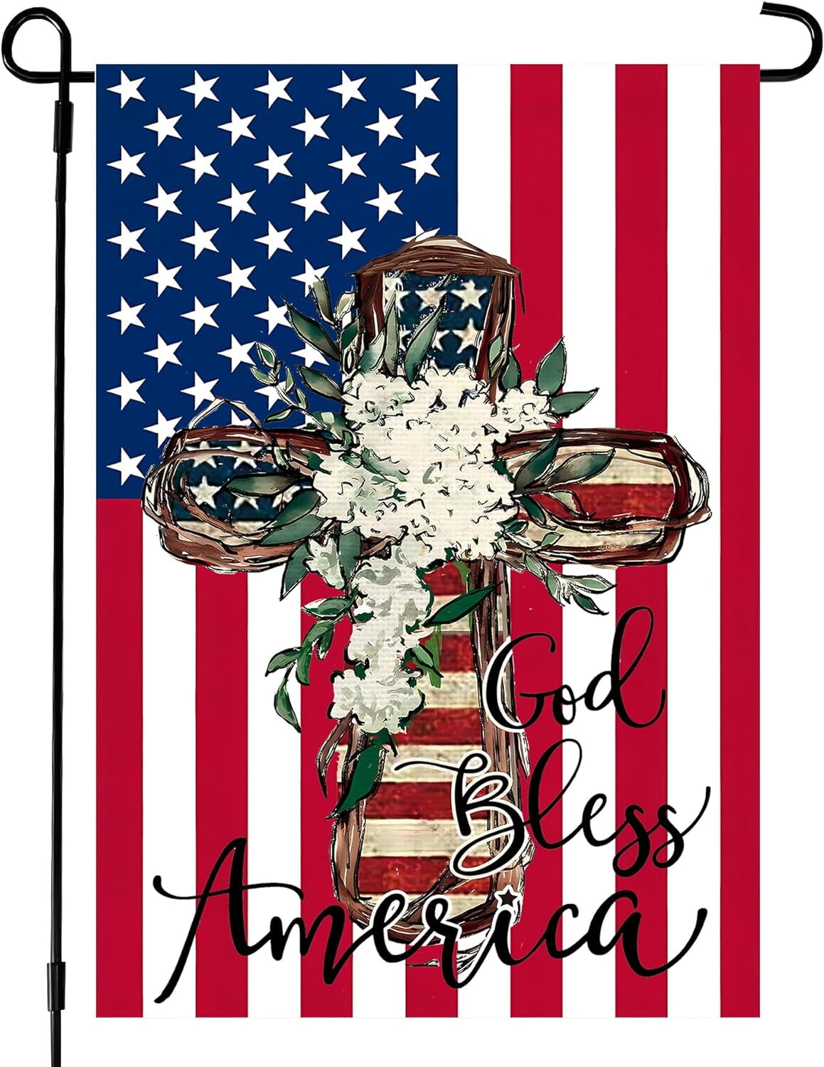 God Bless Flag Cross Stars Independence Day Two-sided Garden Flag 12x18 ...