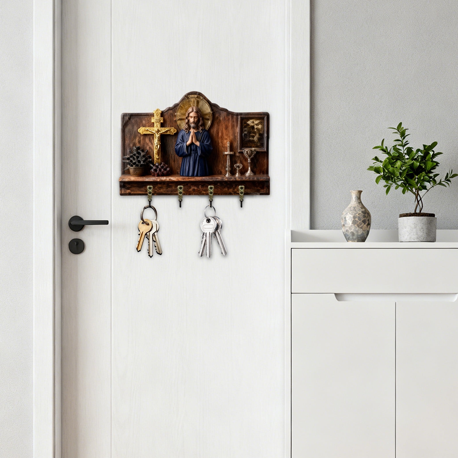 God Bless This Home Key Holder Rack, 1 Count, 11.8 x 9.1 Inch, Wooden ...