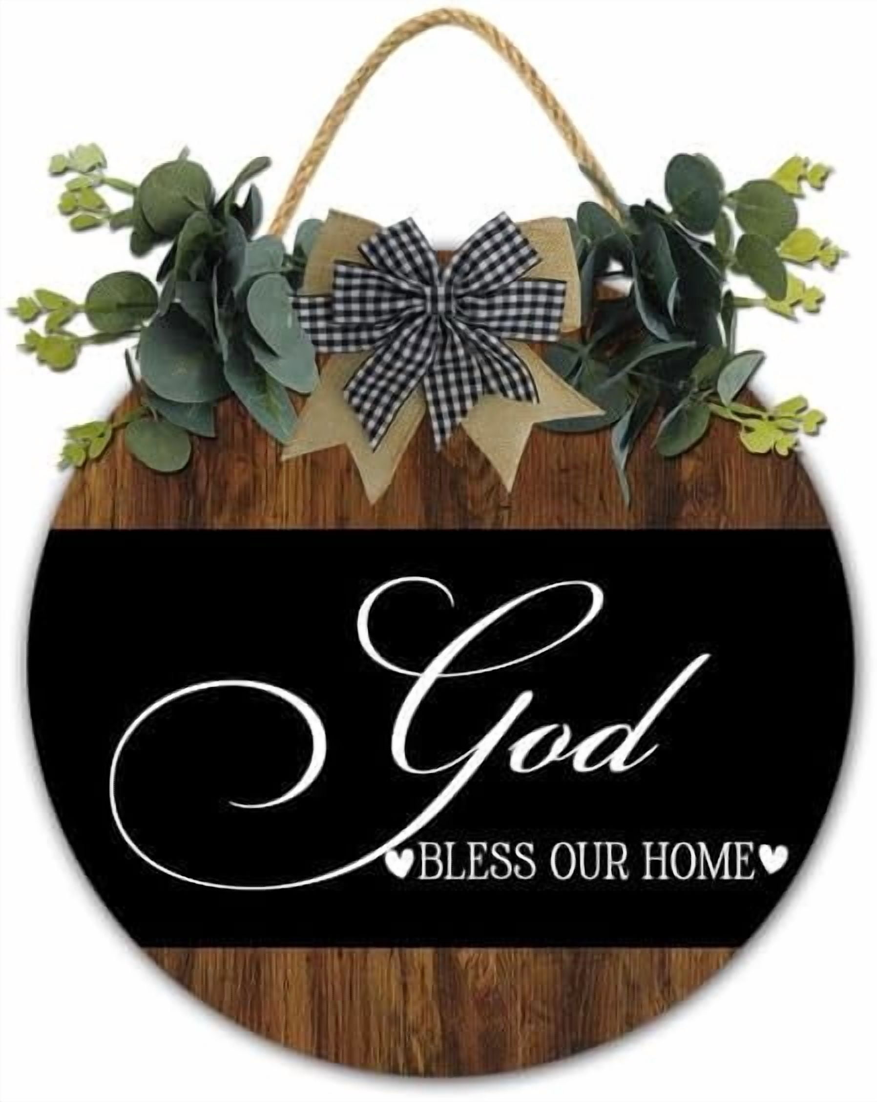 God Bless Our Home - Welcome Sign Front Door Sign - Christian Wreaths ...