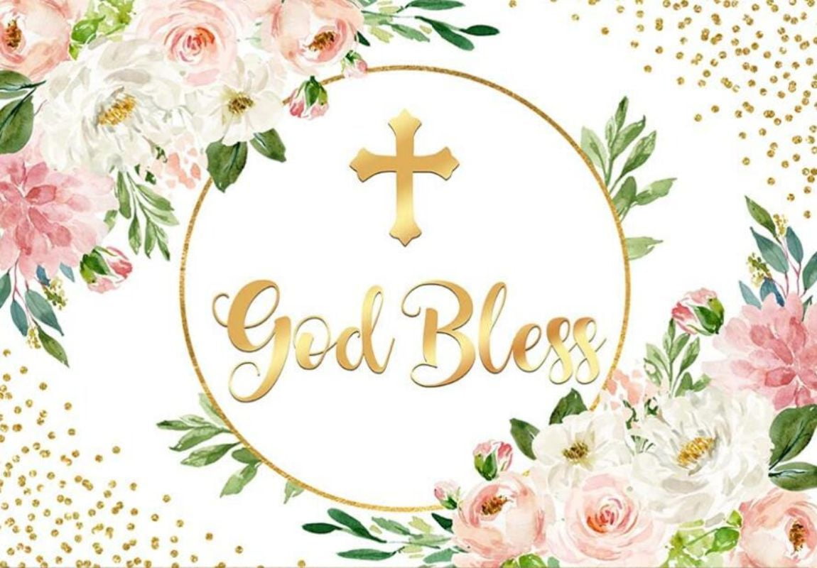 God Bless Photography Backdrop Blue Silver Baptism Background Backdrops ...