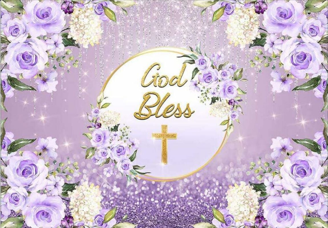 God Bless Photography Backdrop Blue Silver Baptism Background Backdrops ...