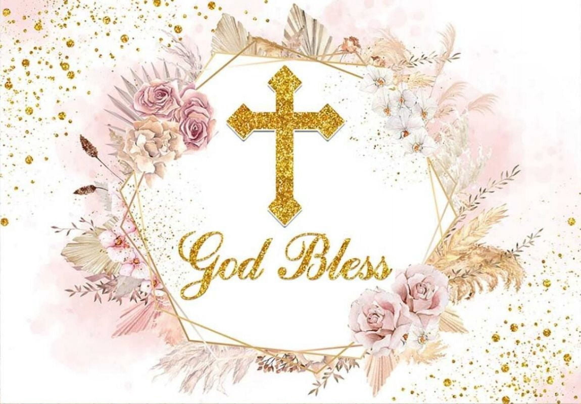 God Bless Photography Backdrop Blue Silver Baptism Background Backdrops ...