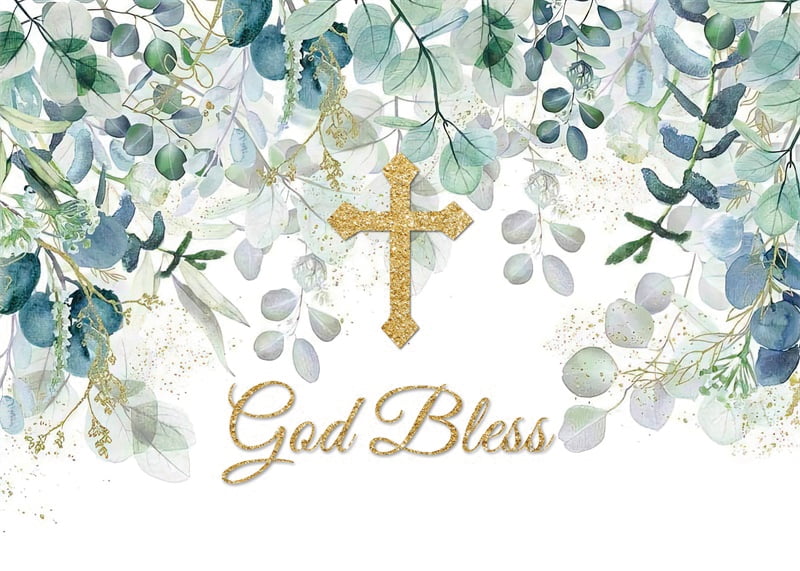 God Bless Photography Backdrop Forest Leaves Crucifix Baptism Holy ...