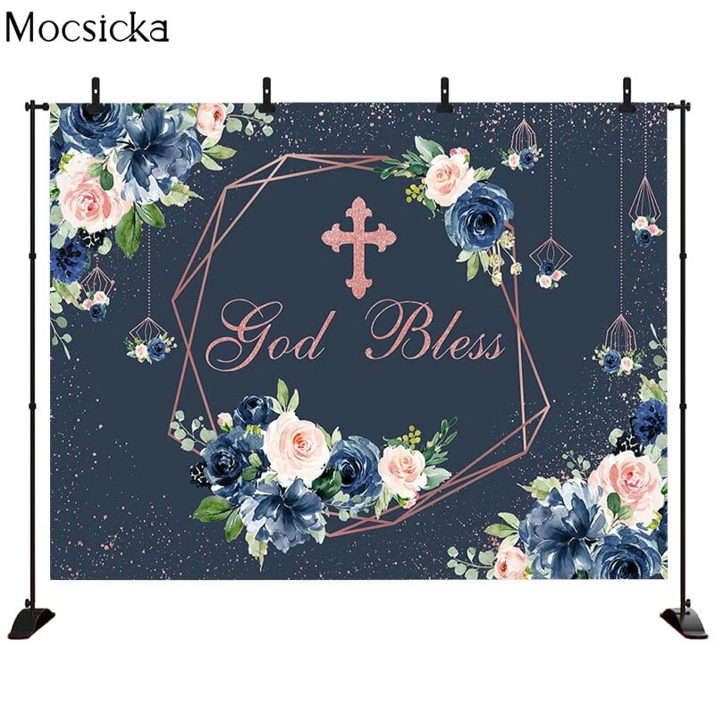 God Bless Photography Backdrops Cross Flowers Decoration Communion ...
