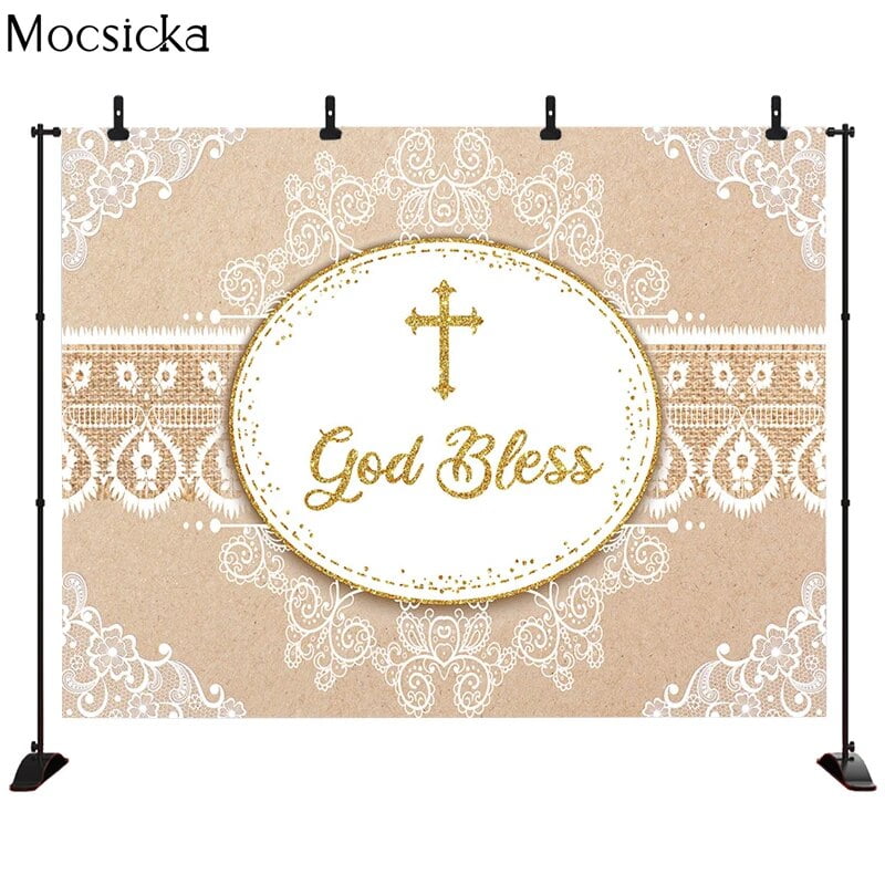 God Bless Photography Backdrops Cross Flowers Decoration Communion ...