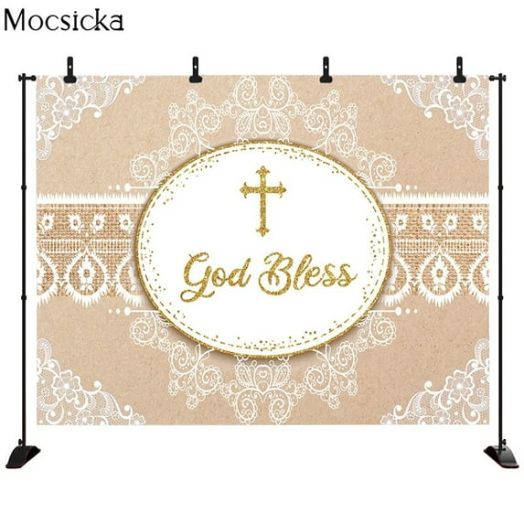 God Bless Photography Backdrops Cross Flowers Decoration Communion ...