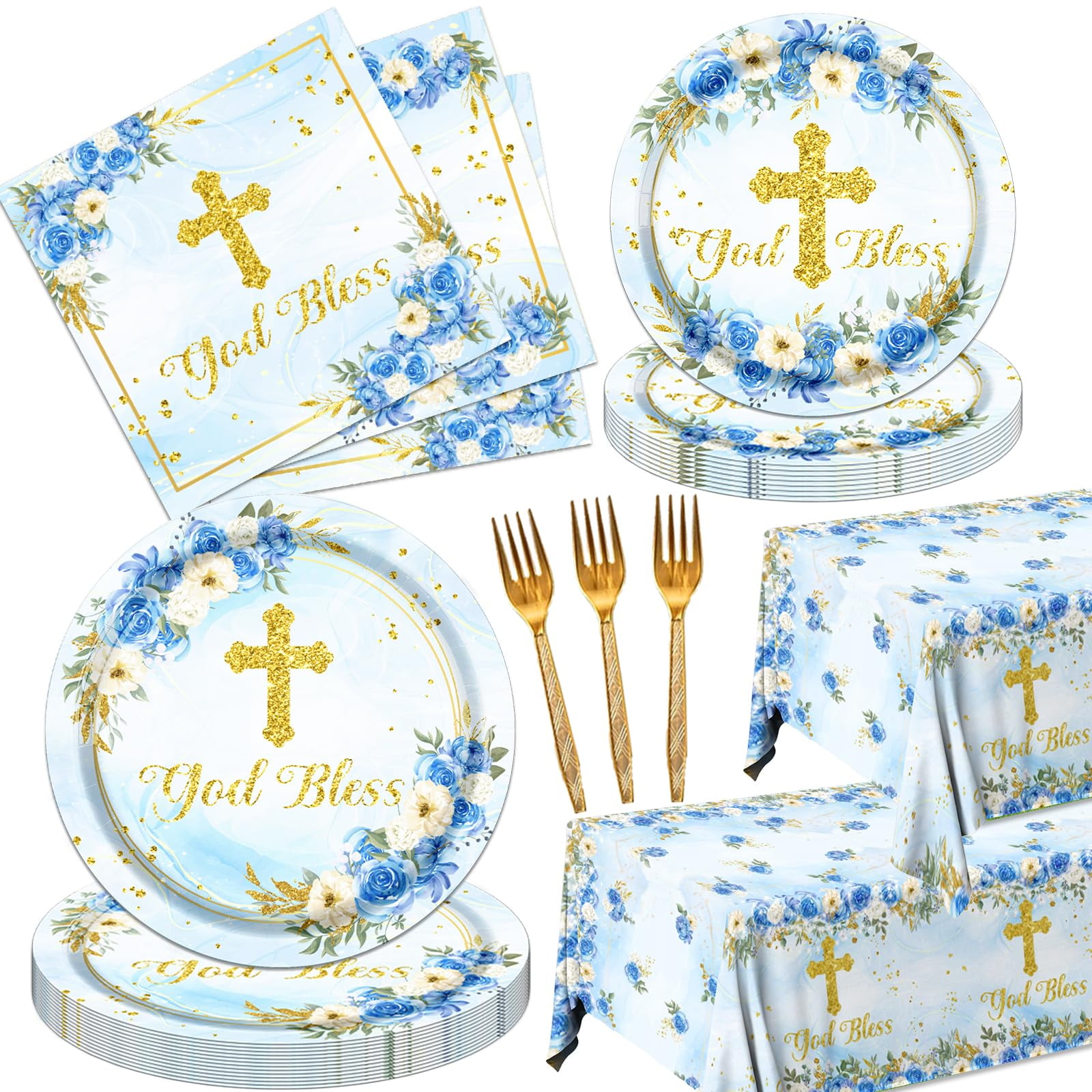 God Bless Plates and IEF31 Napkins Baptism First Holy Communion Party ...