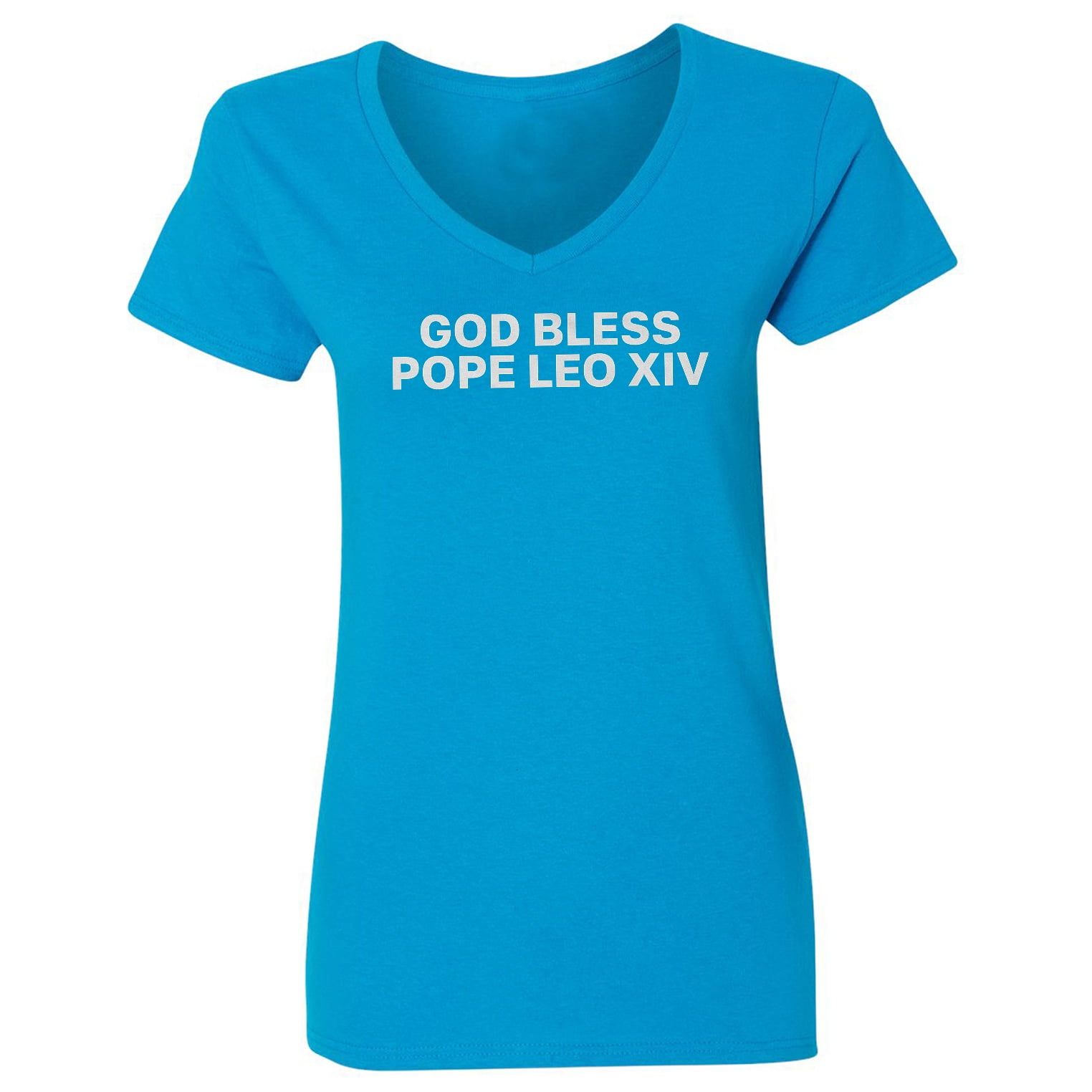 God Bless Pope Leo XIV - American Pope Tribute Ladies' V-Neck Tshirt (Sapphire, Medium ...