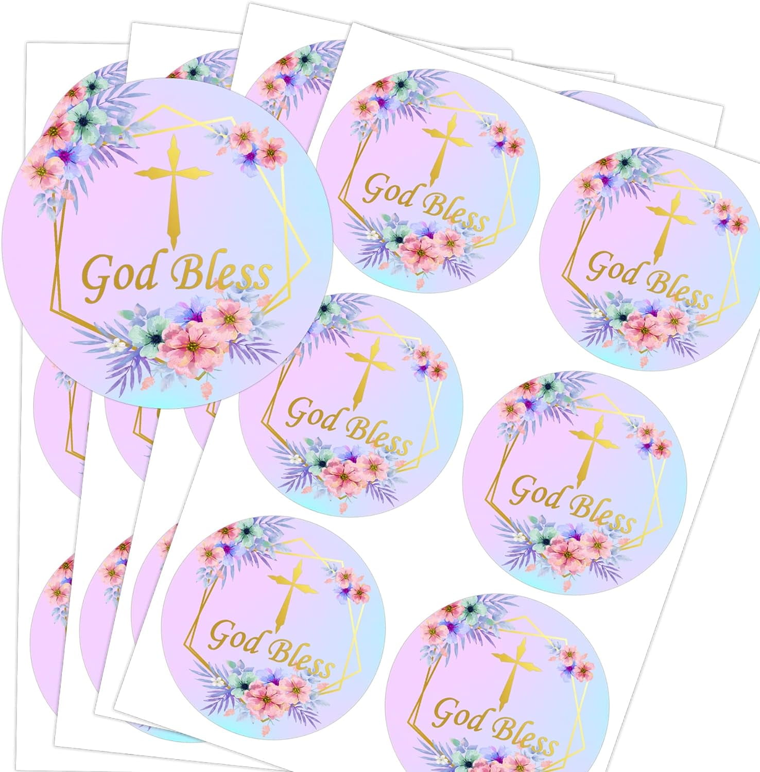 God Bless Sticker 2inch Purple Floral Gold Cross Decals Christian ...