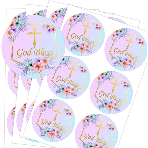 God Bless Sticker 2inch Purple Floral Gold Cross Decals Christian ...