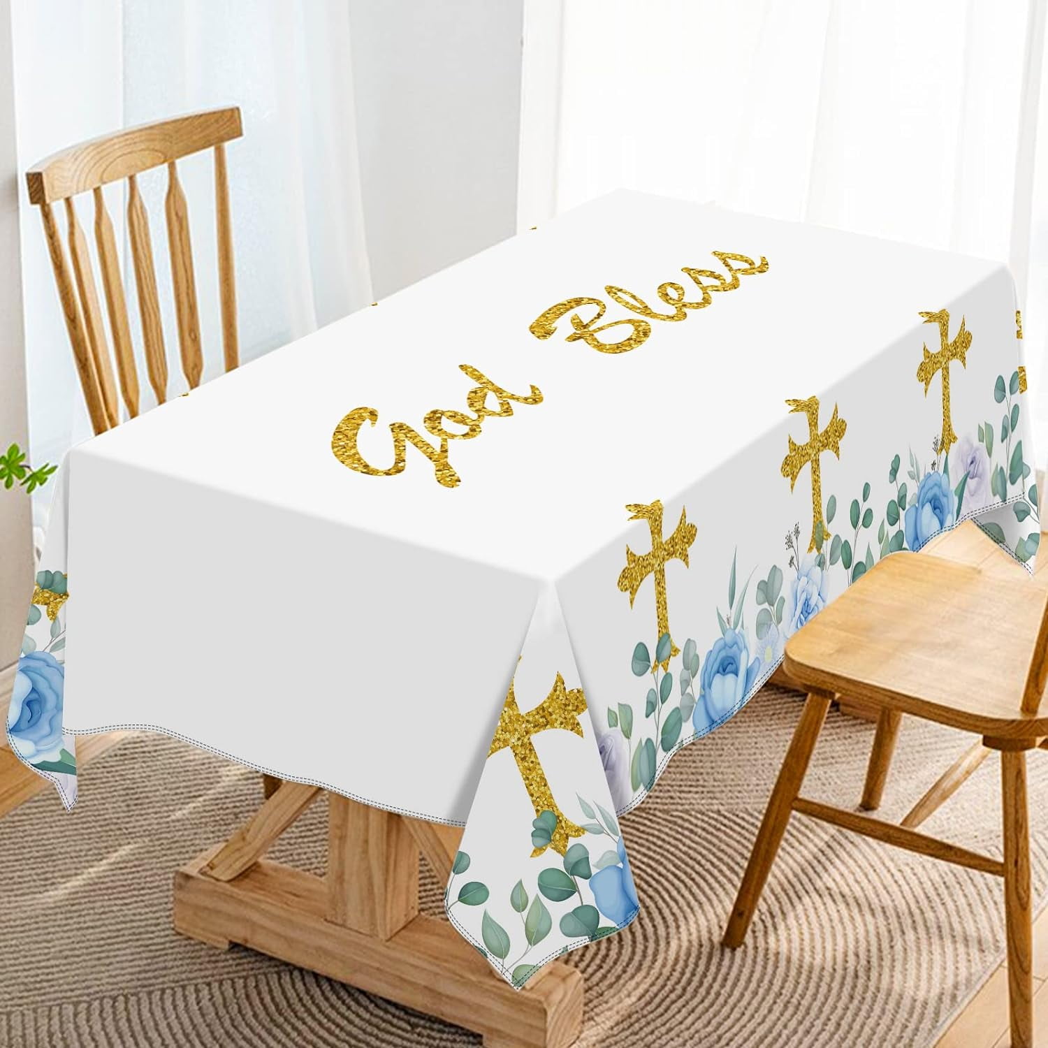 God Bless Tablecloth Boy First Holy Communion Blue Baptism Christening ...