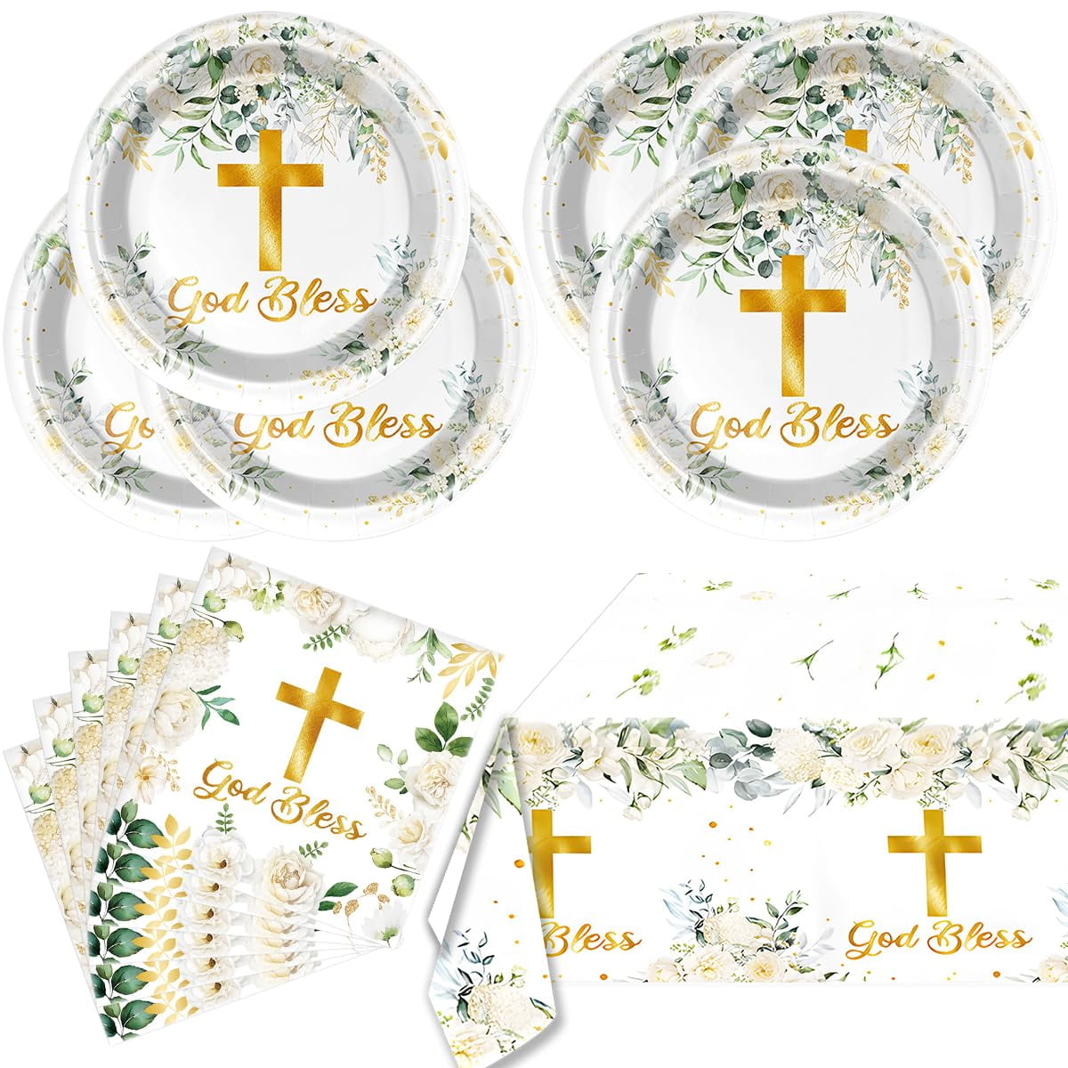 God Bless Tableware Set，First Communion 20 BSL1 Plates and 20 Napkins ...