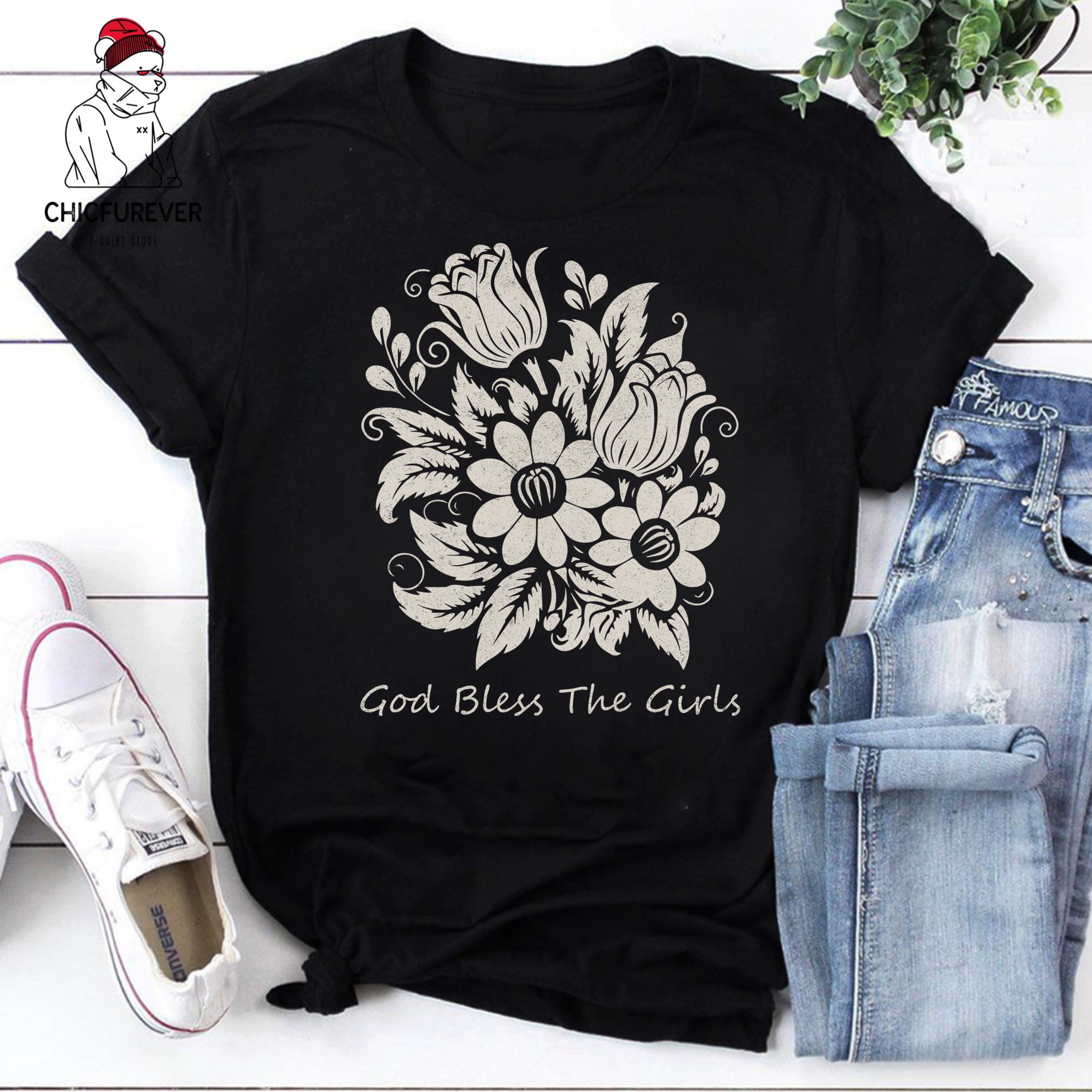 God Bless The Girls Shirt, Boho Christian T Shirt For Women, Floral ...