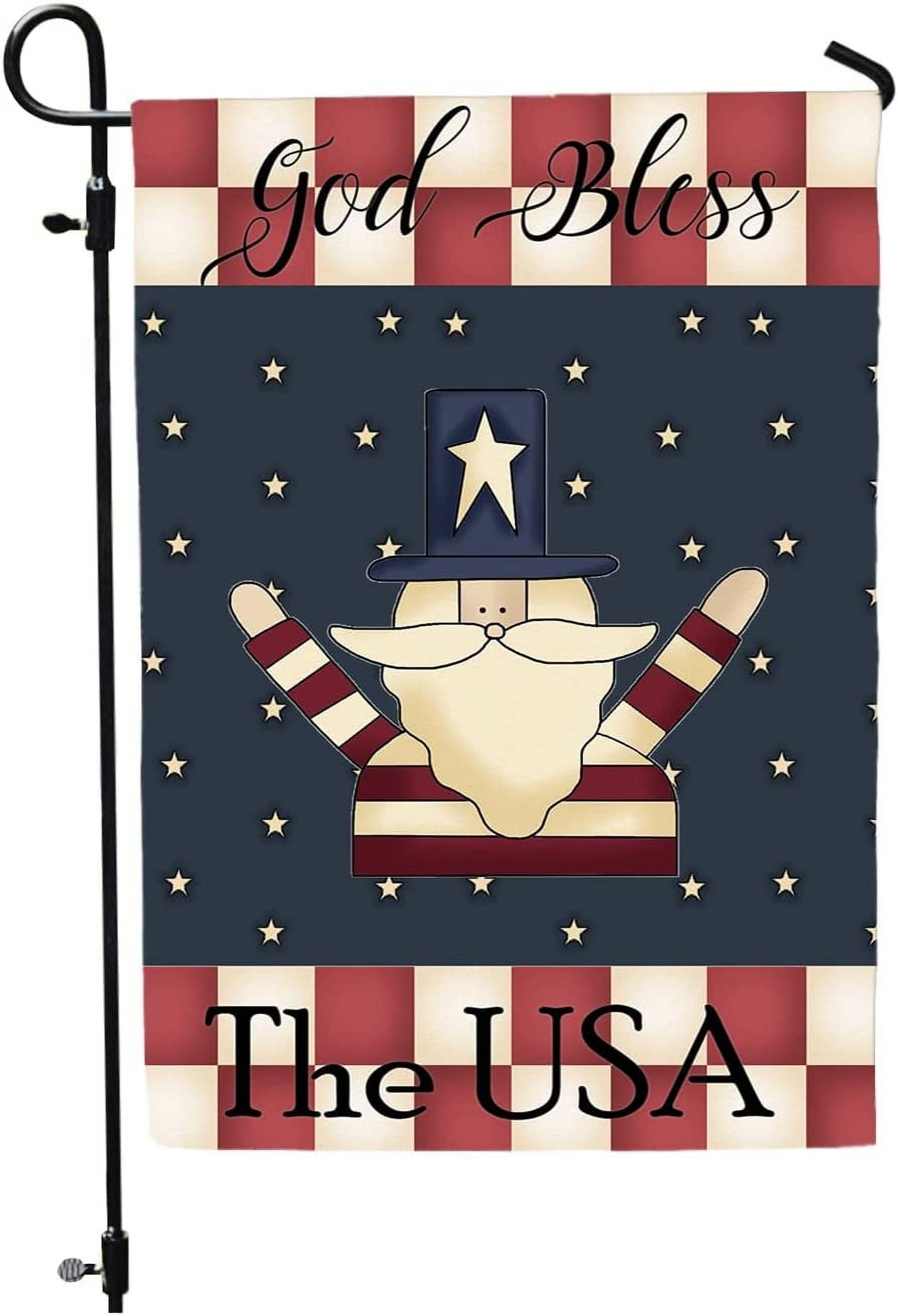 God Bless The USA Garden Flag - Primitive Uncle Sam Patriotic Yard Flag ...