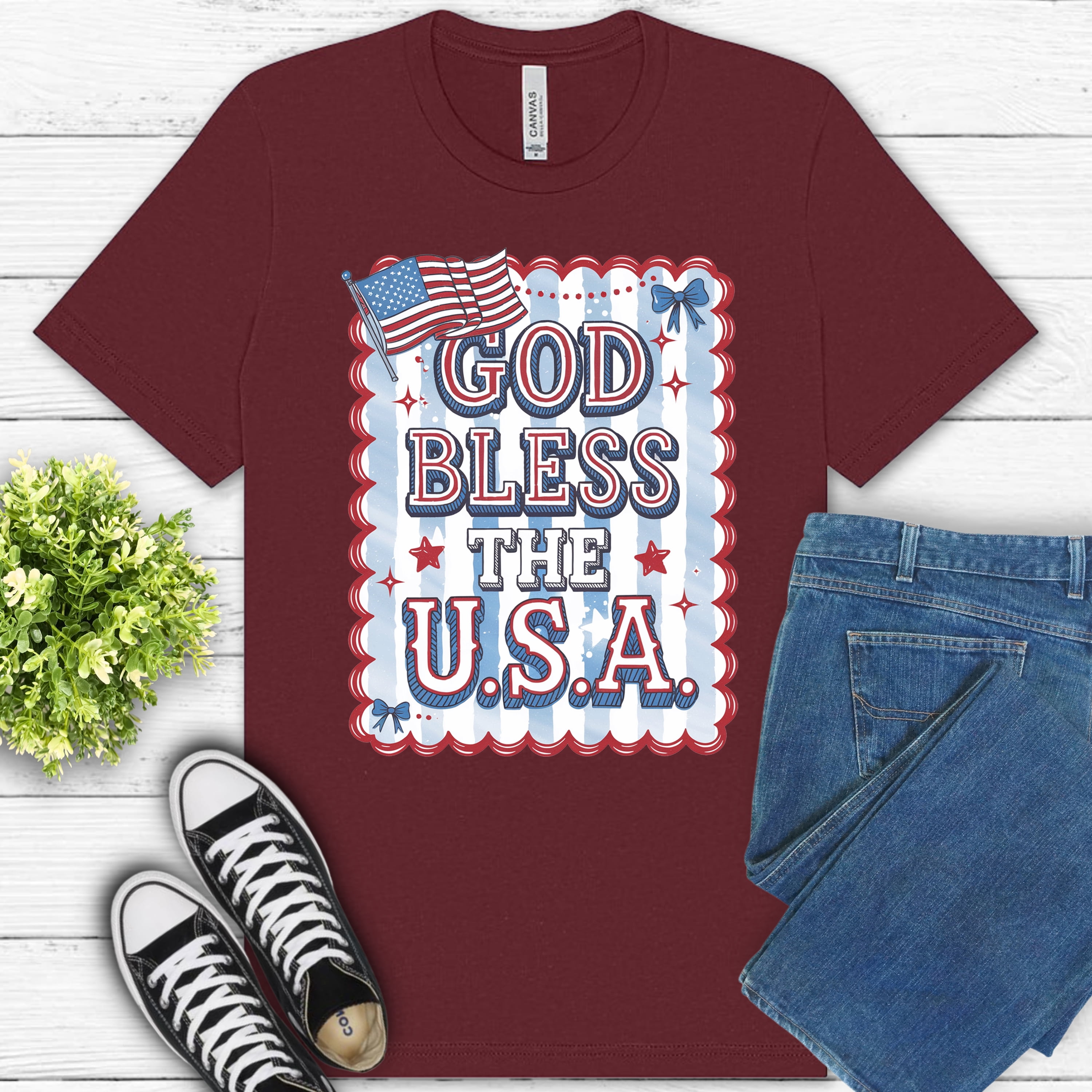 God Bless The USA Shirt | Patriotic American Flag Christian T-Shirt , Maroon, M - Walmart.com