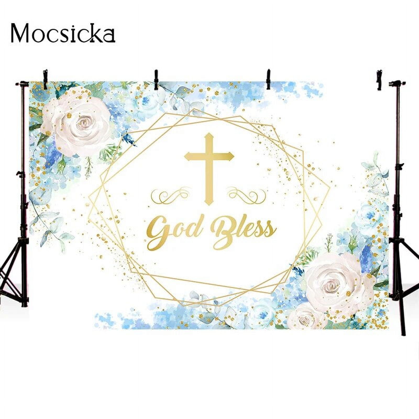 God Bless Themed Party Backdrop Decorations Gloden Cross Green Leaves ...