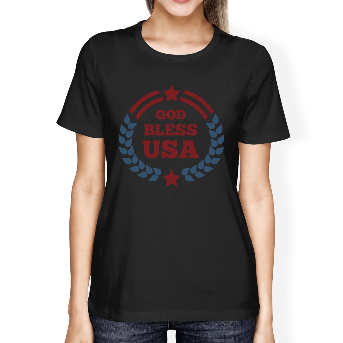God Bless USA American Flag Shirt Womens Black 4th Of July T Shirt ...