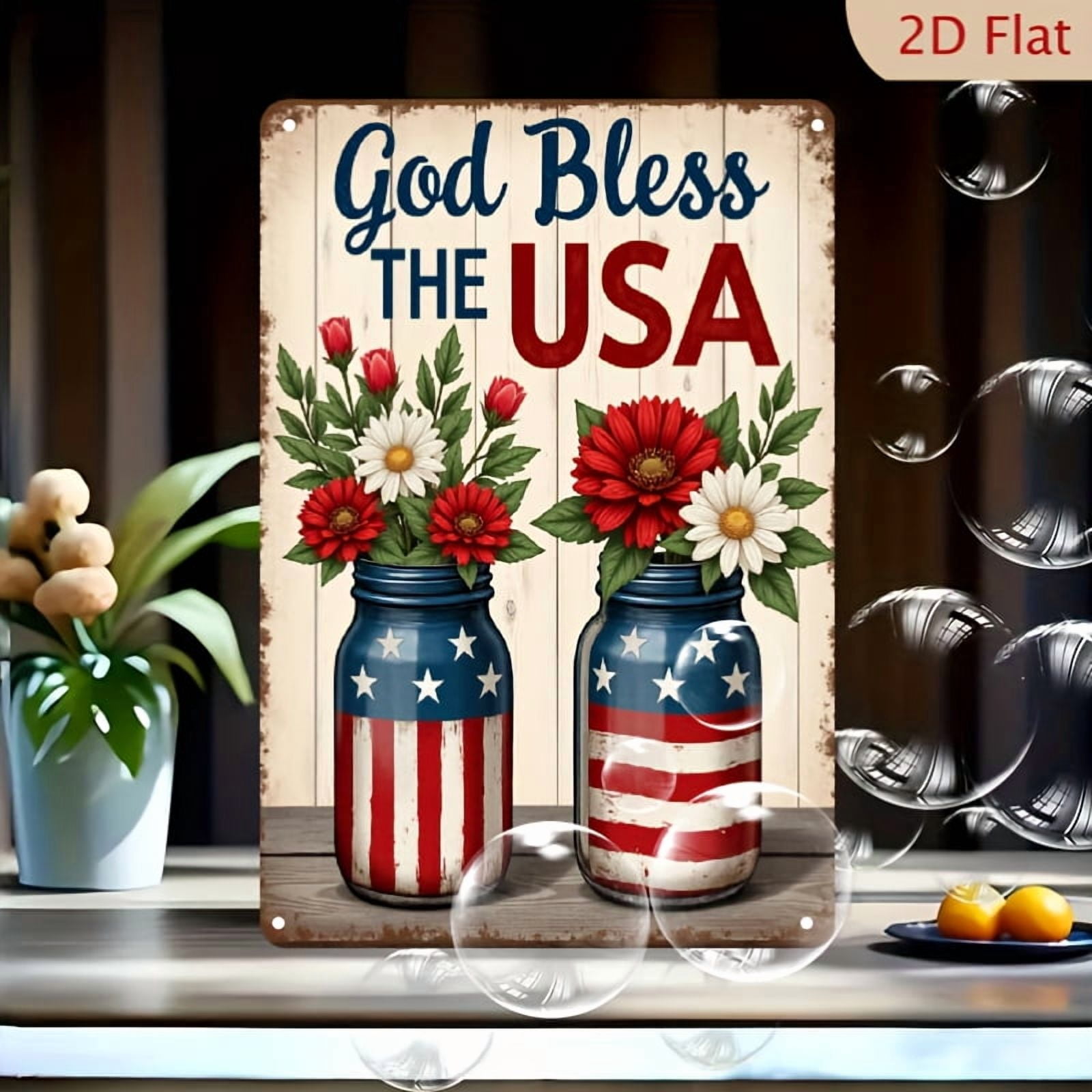 "God Bless The USA" Patriotic Metal Wall Decor - Vintage American Flag ...