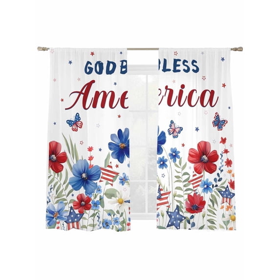 God Bless USA Sheer Curtains 2 Panels Set Red Blue Daisy Butterfly ...