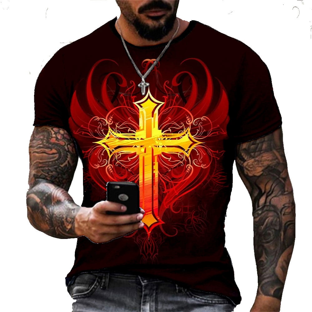 God Bless Vintage Jesus Christ T Shirt For Men 3D Print Men's Oversized ...