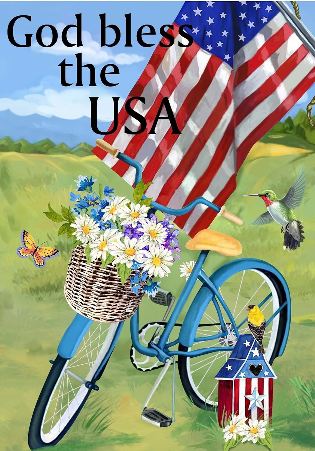 God Bless the USA Spring Floral Welcome Garden Flag Small Vertical ...