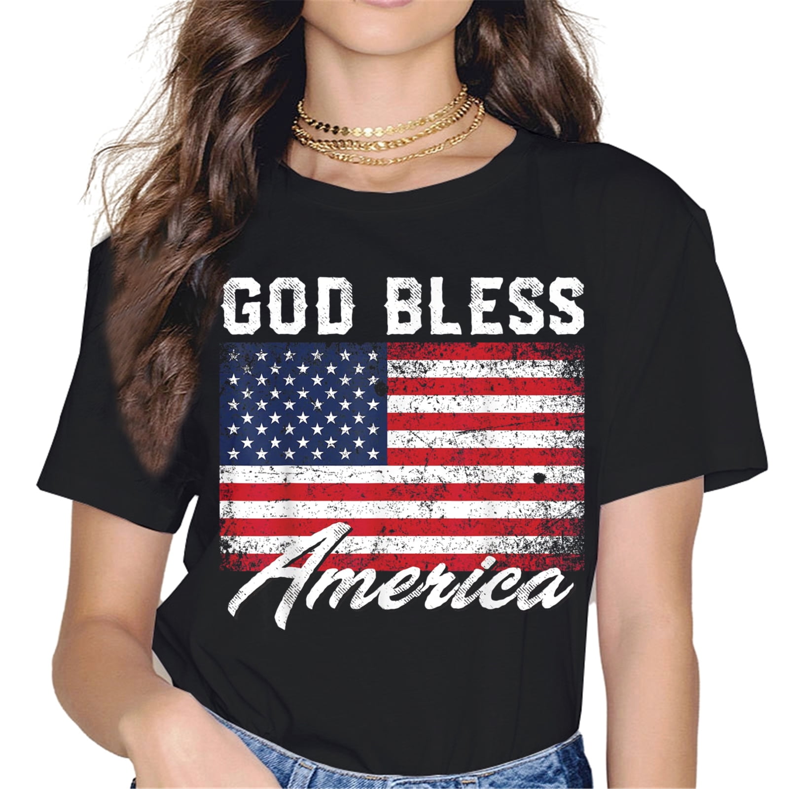 God Blessed America 4th of July Patriotic T-Shirt American Flag Women Tops Gift Independence Day ...