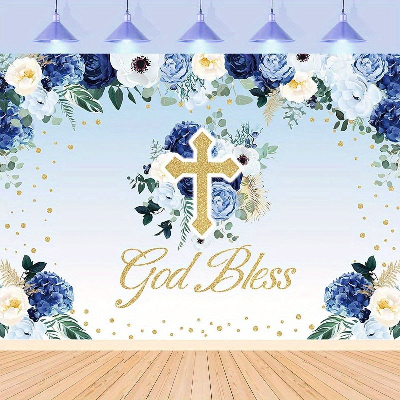 God Blessing Baptism & First Communion Party Backdrop - Rustic Wood ...