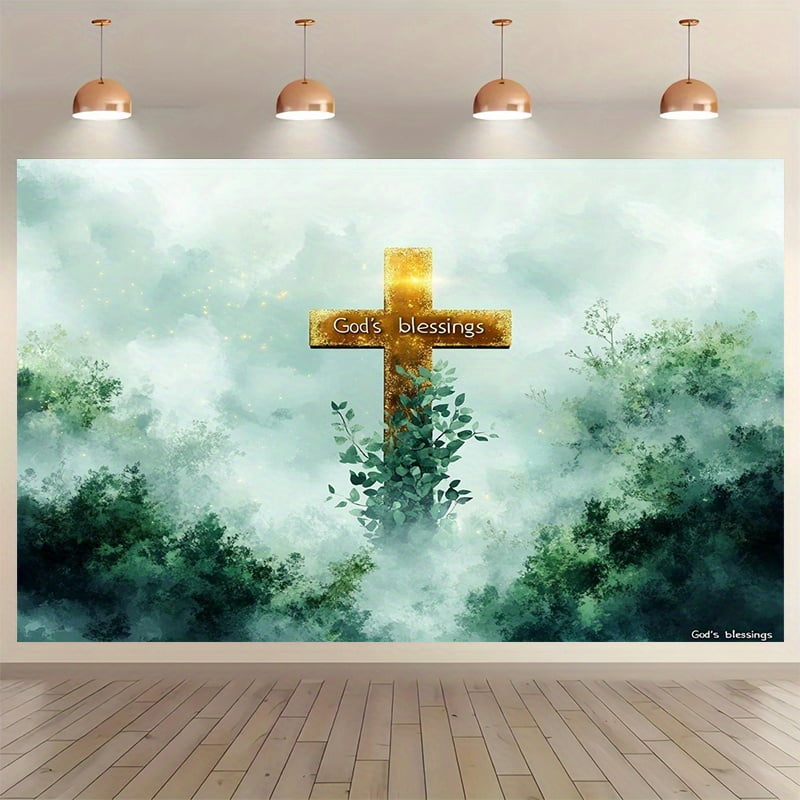 God Blessings" Inspirational Cross Backdrop - Durable Polyester Fabric ...