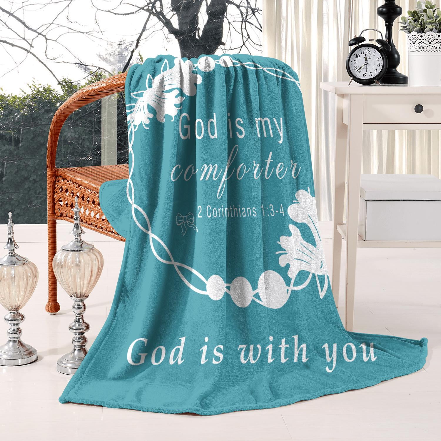 God Is My Comforter Adult's Plush Blanket with Scripture Print Image ...