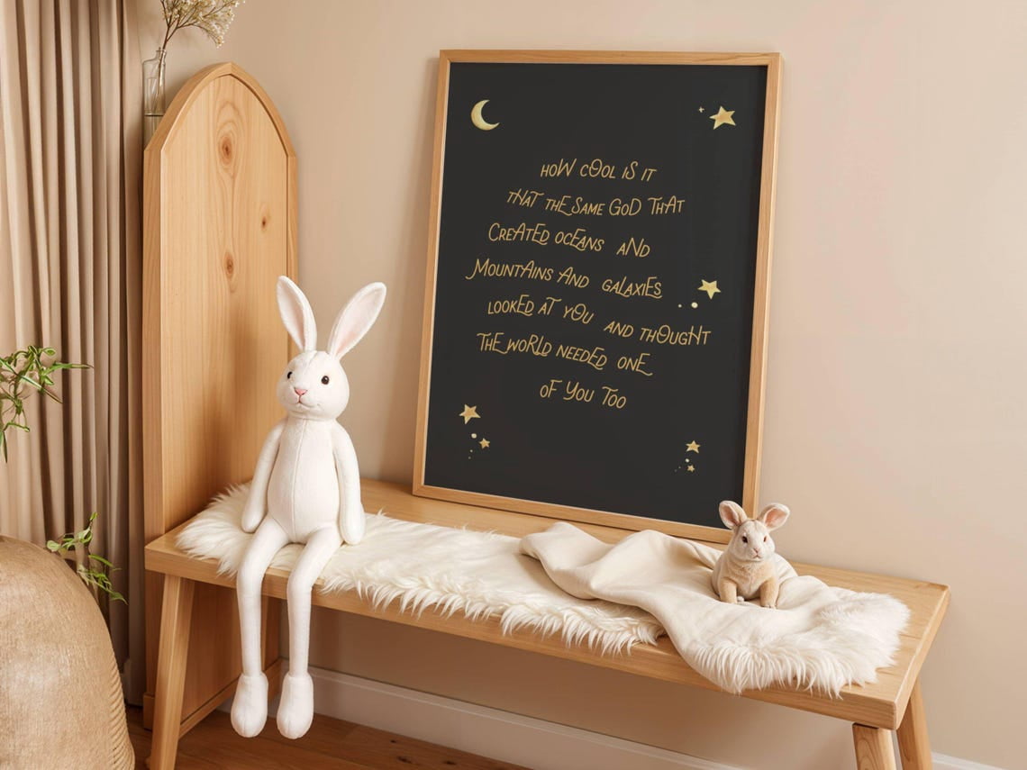 God Created You Poster Moon and Stars Nursery Print for Gentle and ...