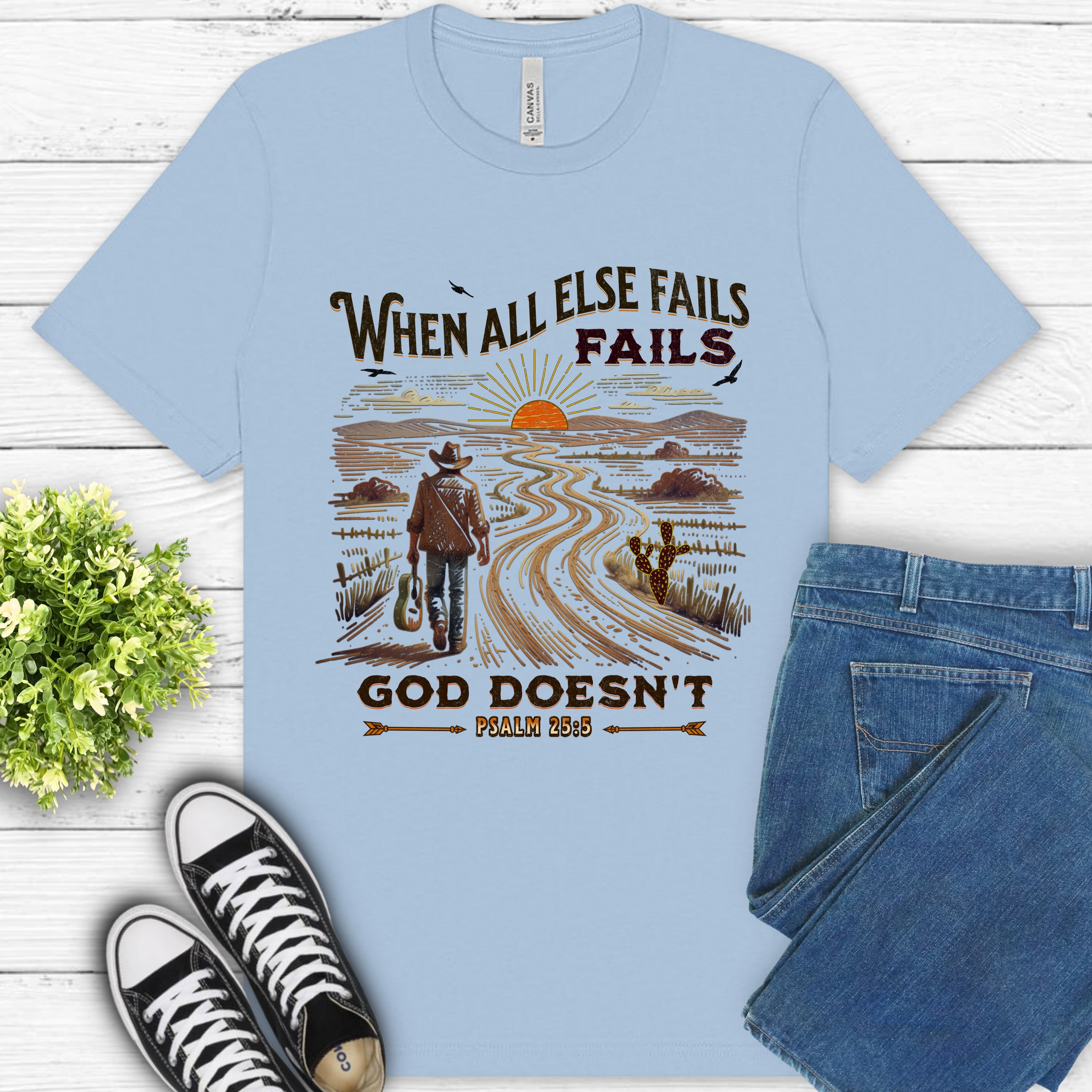 God Doesn’t Fail Premium T-Shirt – Western Bible Verse Graphic for Men/Women, BabyBlue, S ...