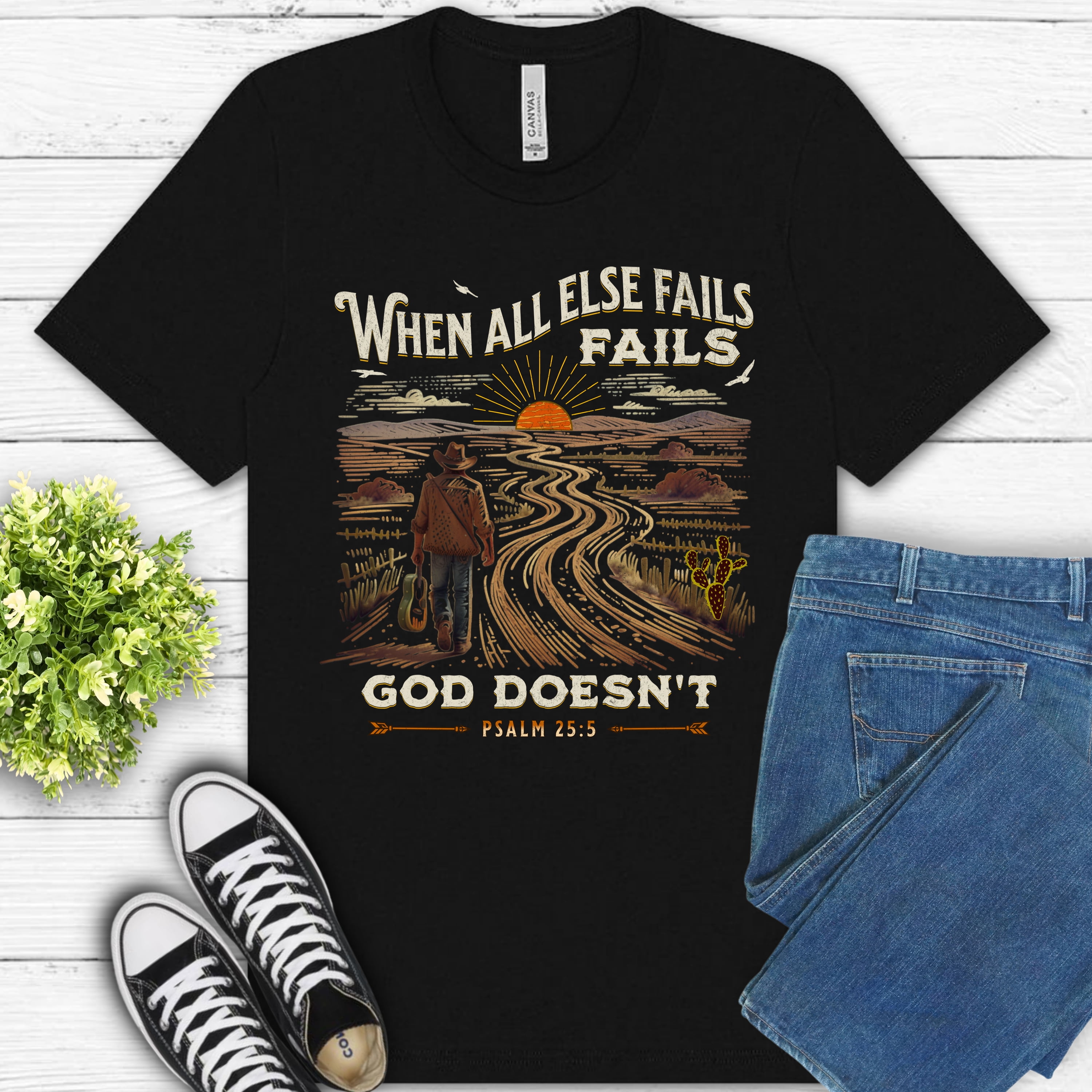 God Doesn’t Fail Premium T-Shirt – Western Bible Verse Graphic for Men/Women, Black, L - Walmart.com