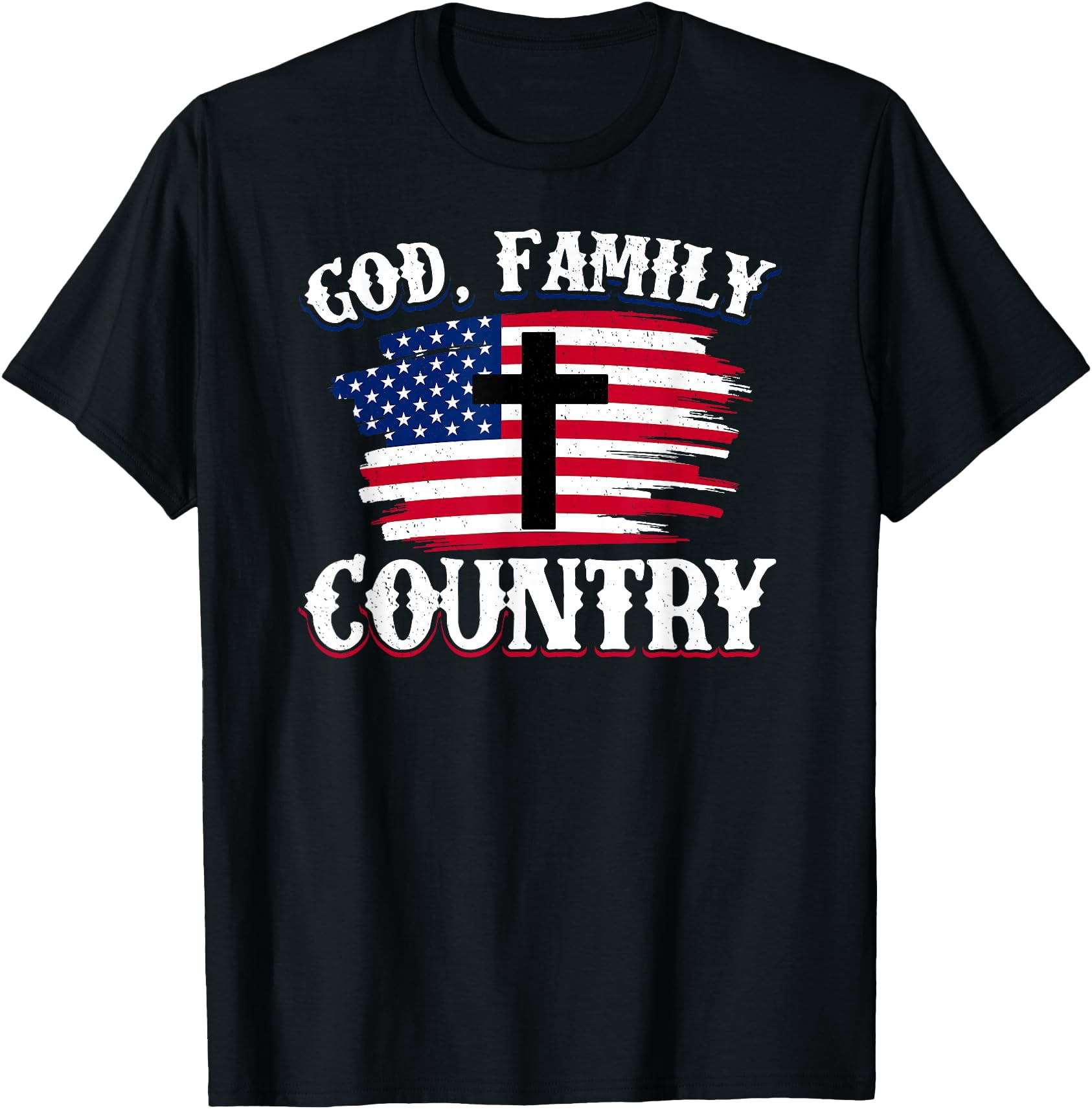 God Family Country American Flag Cross Christian Patriotic T-Shirt ...