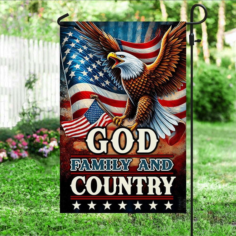 God Family and Country American Patriotic Eagle Flag, Single Sided ...