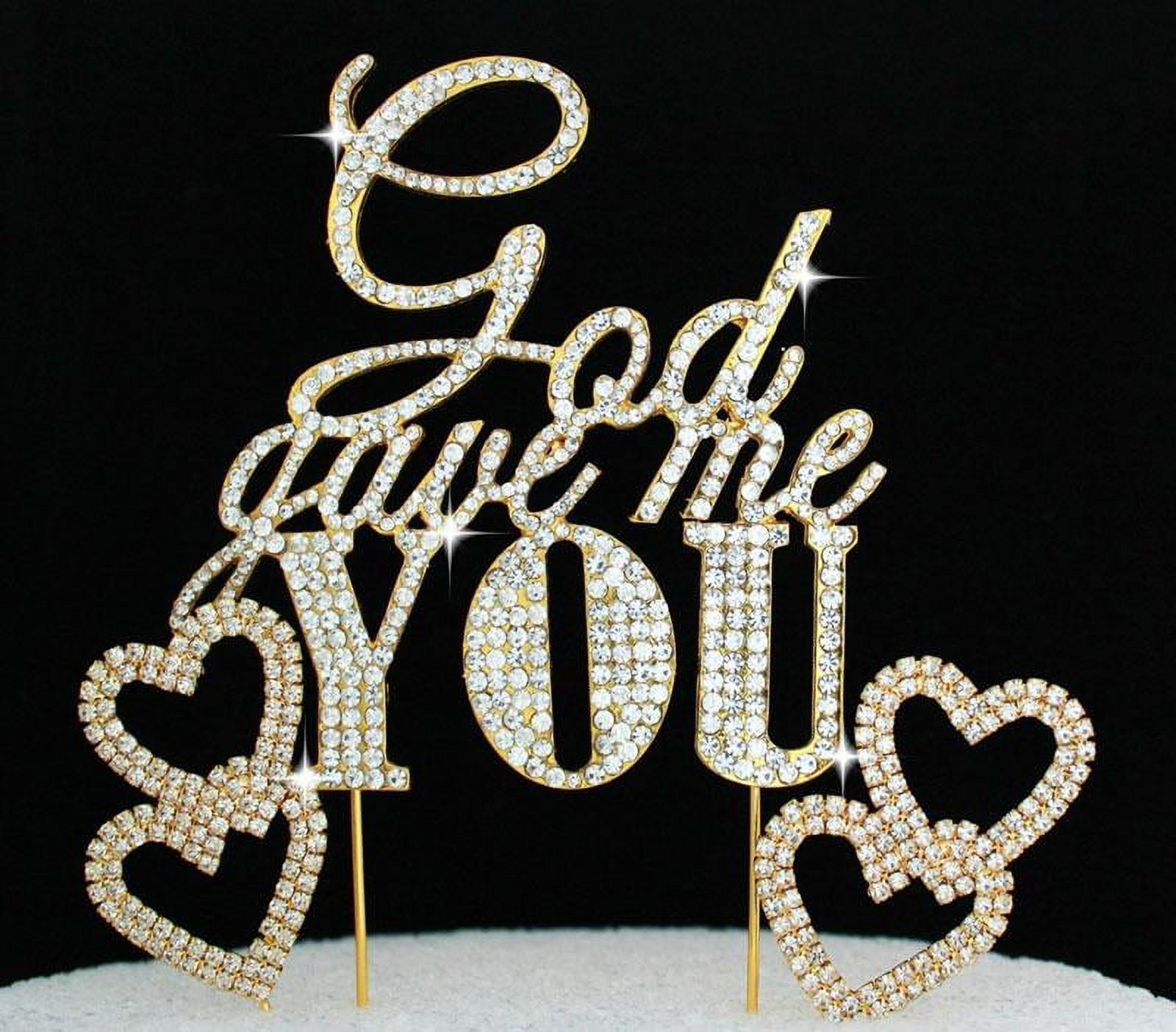 Yacanna Crystal Bling Gold Wedding Cake Topper with Heart-Shaped ...