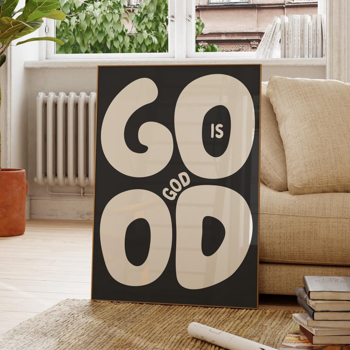 God Is Good Poster Retro Gray And Beige Christian Artwork Trendy ...