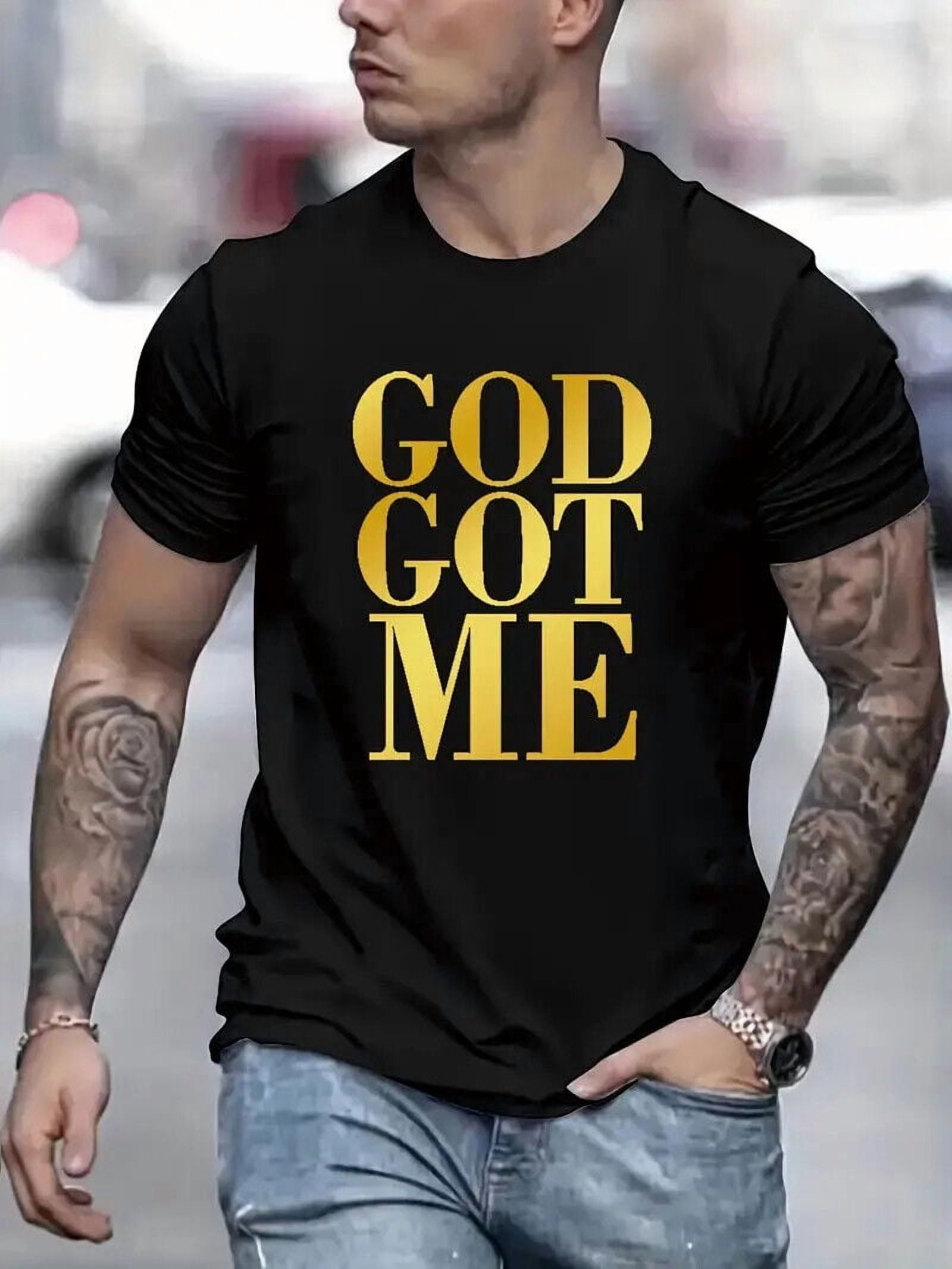God Got Me Graphic Print Black Gold Casual Men Fashion Tee - Walmart.com